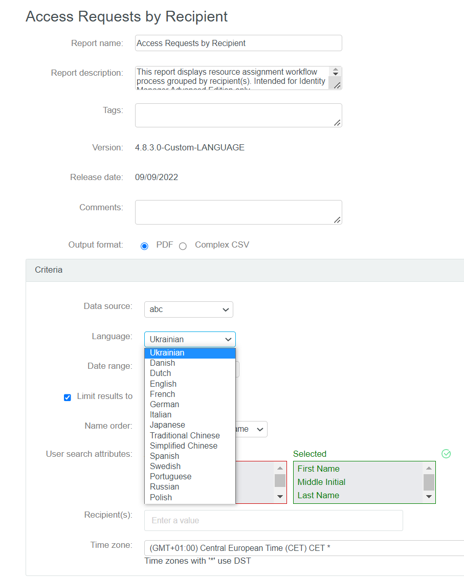 How to add new language to IDM report