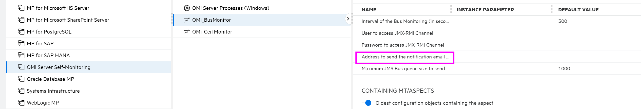 Policy group "OMi Server Self-Monitoring" policy OMi_BusMonitor ...