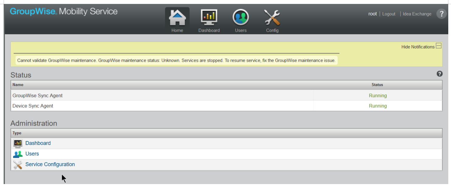 Error encountered on login to the GroupWise Mobility Admin Console
