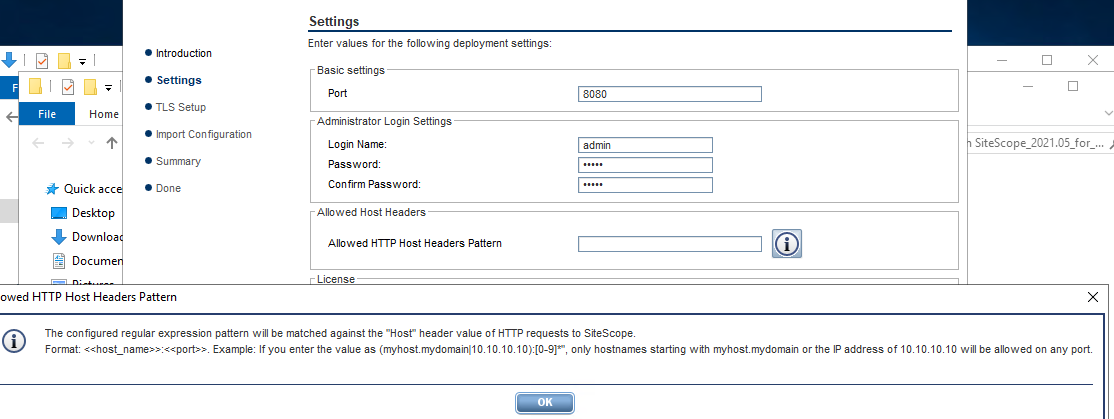 SiteScope 11.94 and up - Post Installation Wizard Allowed Header Pattern
