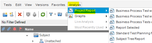Project reports are greyed out in Analysis tab.