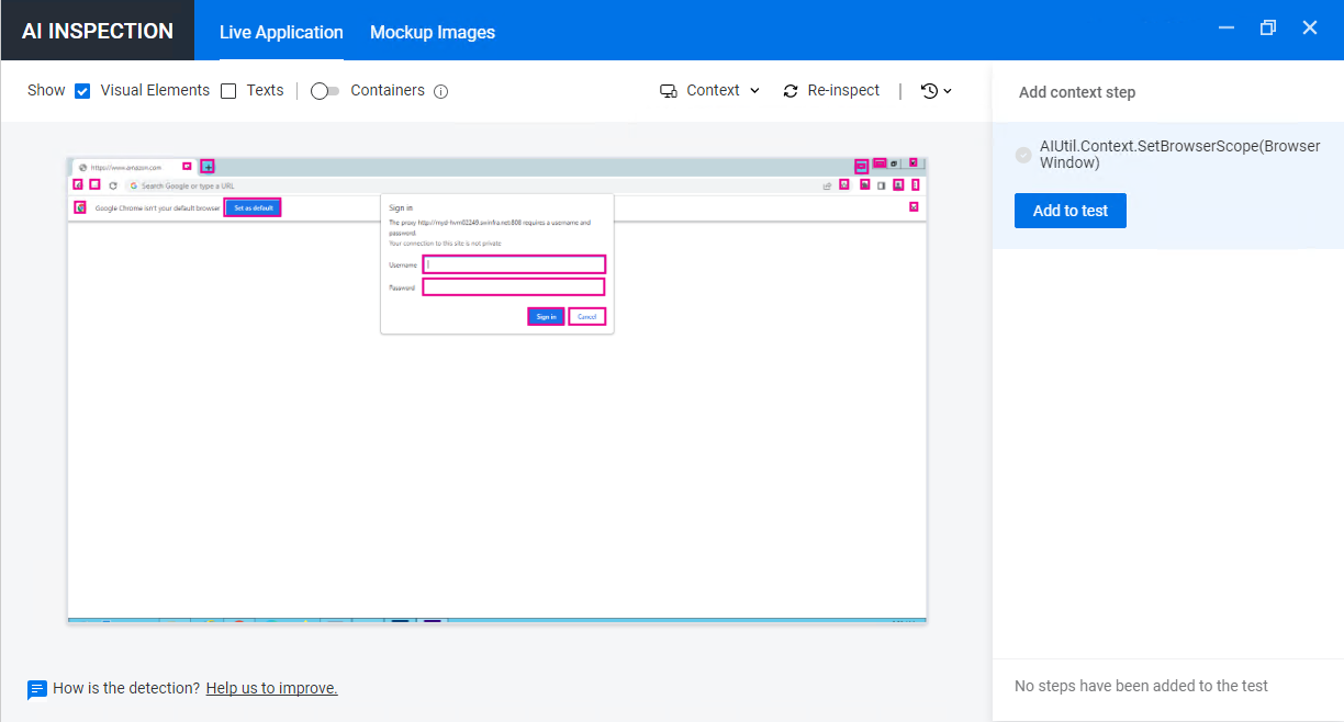 How to use AI Inspection in UFT One to identify browser dialogs