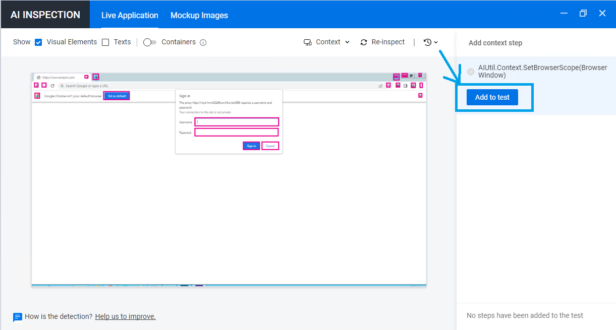 How to use AI Inspection in UFT One to identify browser dialogs