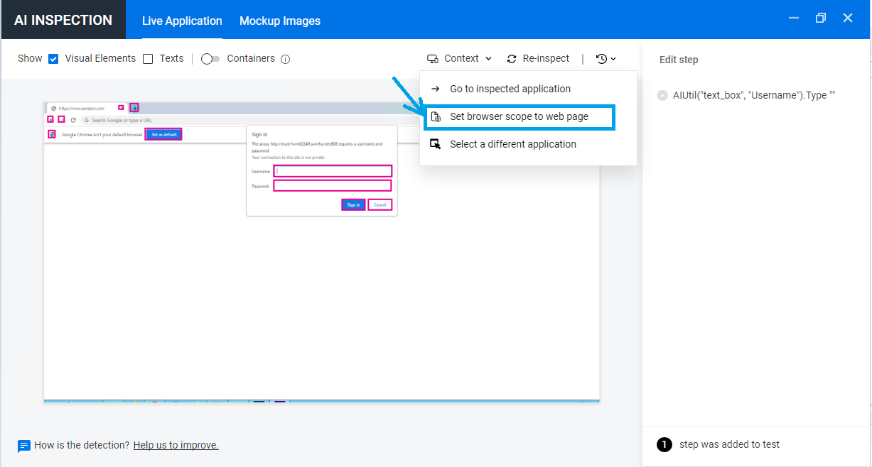 How to use AI Inspection in UFT One to identify browser dialogs