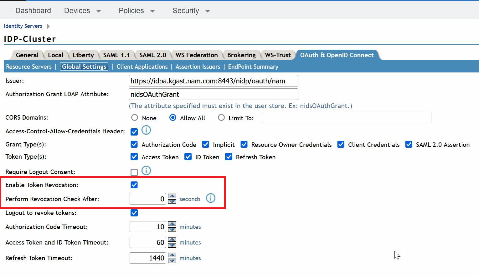 NAM IDP server fails to access OAuth Userinfo endpoint with error: invalid_grant