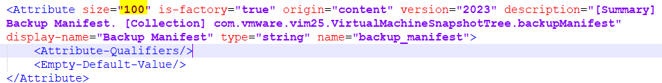 backup_manifest class model validation error: The Attribute (backup_manifest) exceeds the size ...