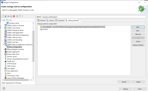Debug externally built remote application with Wait for Attachment Debug Config
