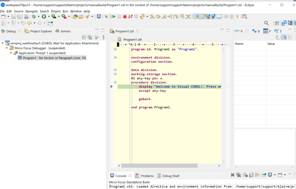 Debug externally built remote application with Wait for Attachment Debug Config