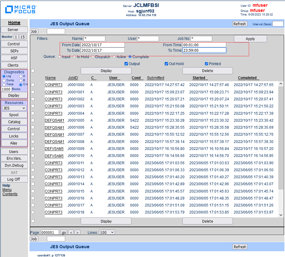 SPOOL Filters are not retained in ESMAC