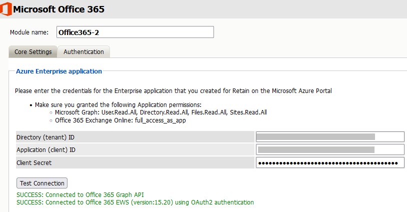 How to configure the Office 365 module in Retain