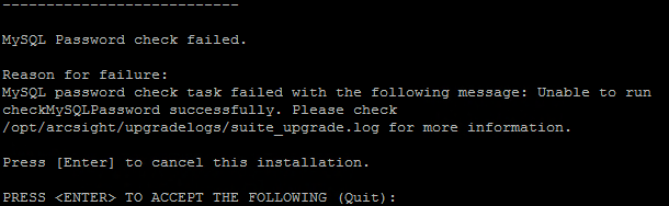 ESM upgrade fails at the "MySQL password check" precheck flag