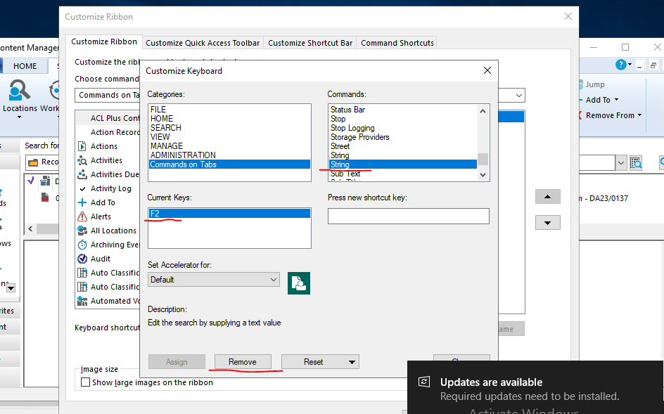Client User Interface - Unable to assign F2 key to a Keyboard Command Shortcut