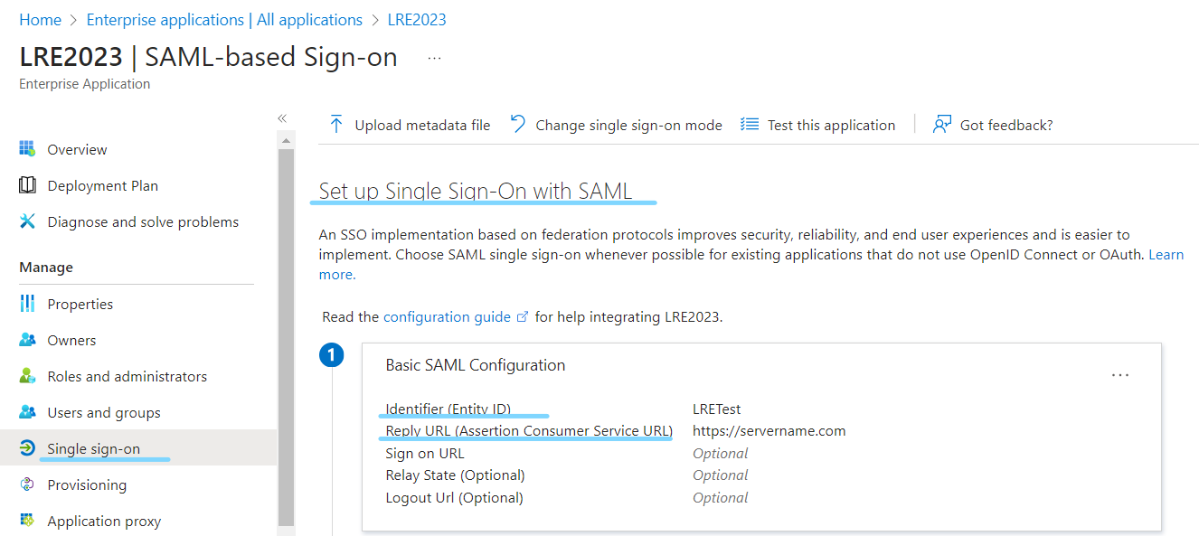 SSO authentication (Azure) – LoadRunner Enterprise Configuration