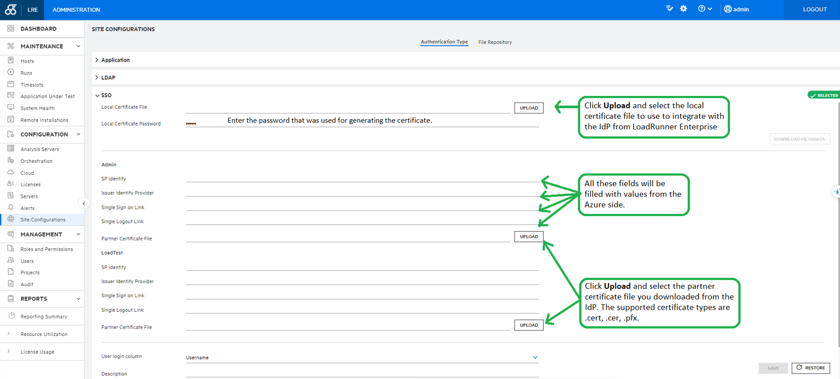 SSO authentication (Azure) – LoadRunner Enterprise Configuration