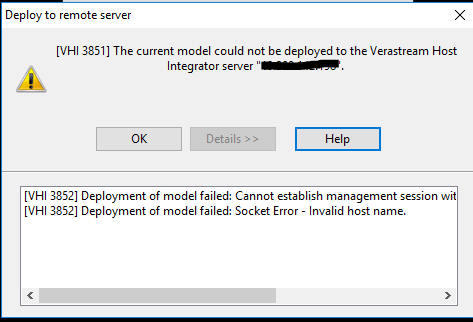 Deploying a model fails with "[VHI 3851] The current model could not be deployed to the ...