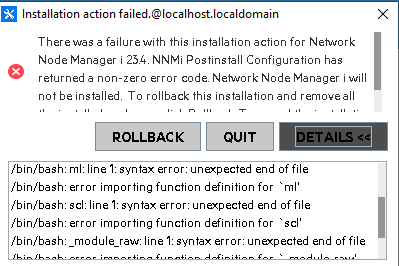 Syntax error when installing NNMi in Linux