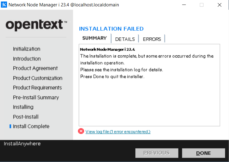 Syntax error when installing NNMi in Linux