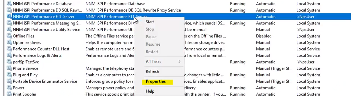 Unable to start ETL service on NNM iSPI Performance for metric (NPS) server after changing the ...