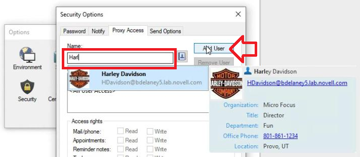 How to assign proxy rights to a GroupWise Resource