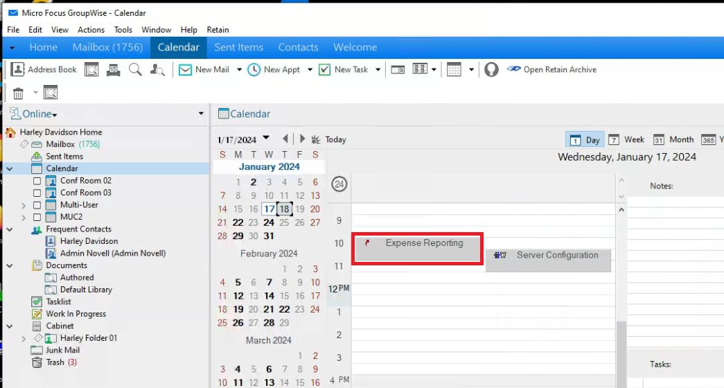 GroupWise Calendar items have a red arrow on some appointments