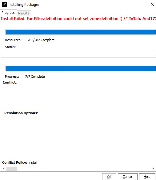 [ESM] Unable to install the package due to the 'Install Failed: For Filter.definition could not ...
