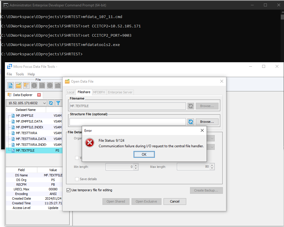 Micro Focus Data File Tools (mfdatatools2.exe) accessing remote Fileshare server with CCITCP2 ...