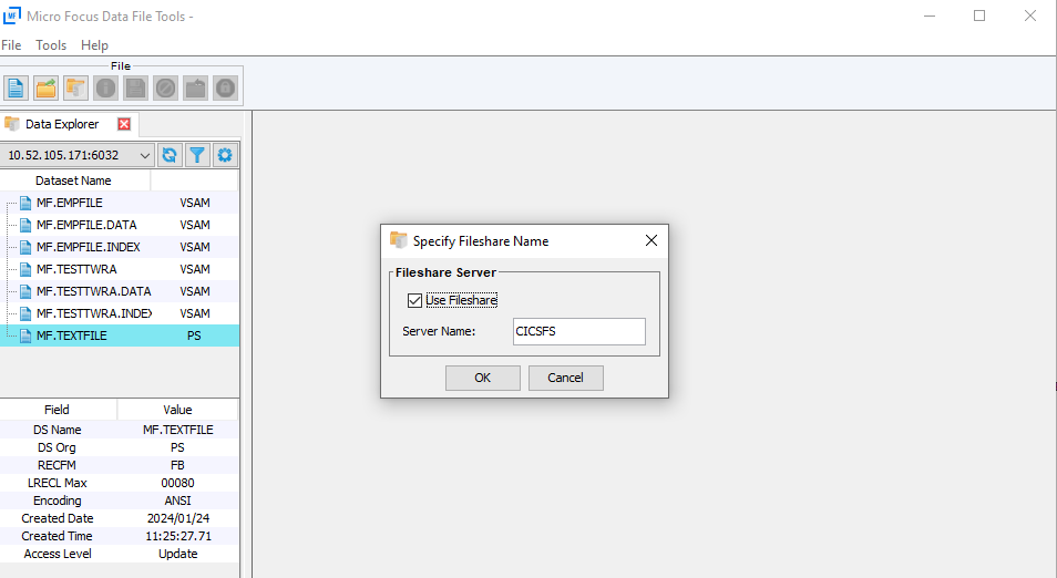 Micro Focus Data File Tools (mfdatatools2.exe) accessing remote Fileshare server with CCITCP2 ...