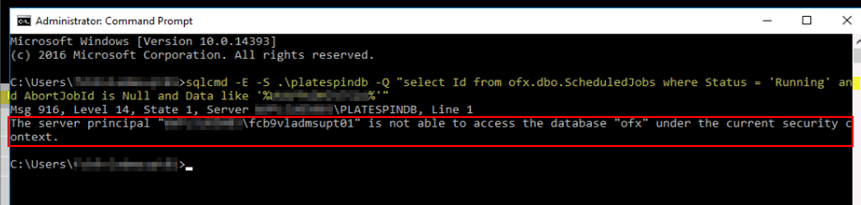 sqlcmd "The server principal "****" is not able to access the database "****" under the current ...