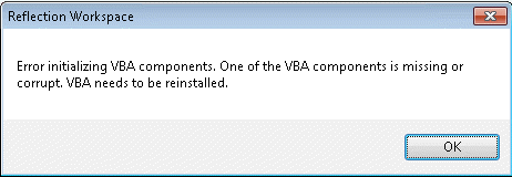 "Error initializing VBA components..." when loading Reflection host session