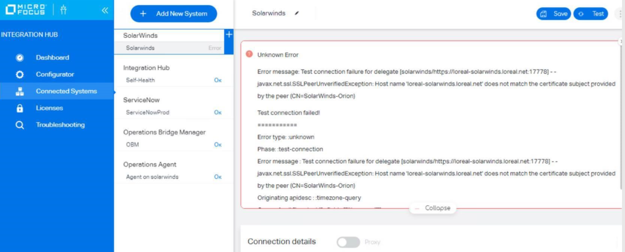 OpsB Integration Hub Certificate issue with SolarWinds