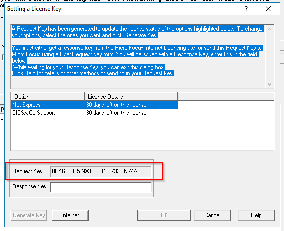 How to get a Request Key and Activate/License Net Express/Mainframe Express