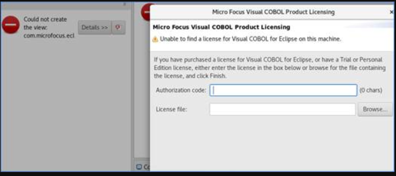 Unable to find a license for Visual Cobol for Eclipse on this machine