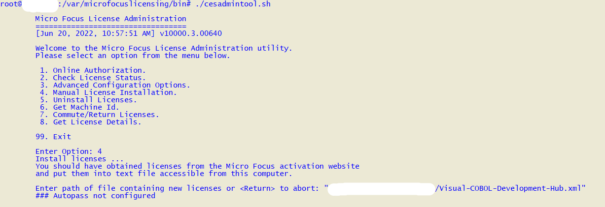 Error message: ### Autopass not configured. when trying to install *.xml (autopass) license file