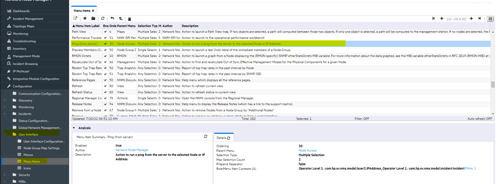 Unable to ping nodes from Network Node Manager i web console by using ...