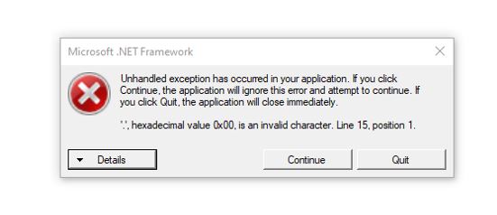 While connecting to ALM client users are shown with the error "hexadecimal value 0x00, is an ...
