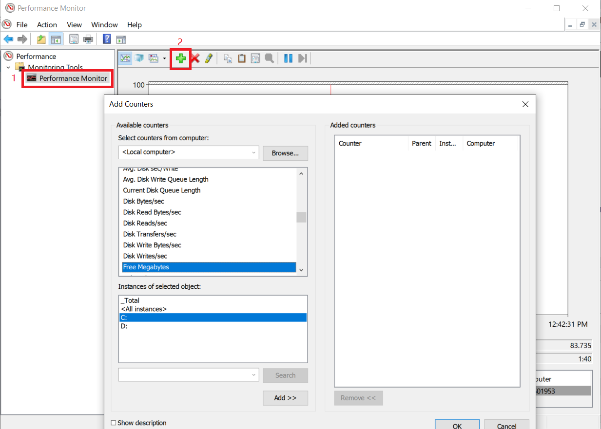 Create a policy to monitor free storage for drives on Windows