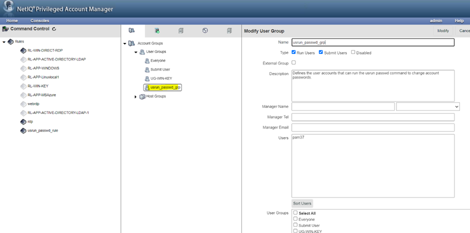 Configuration steps for usrun in NetIQ PAM