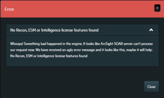 License error when adding ArcSight SOAR credential during integration ...