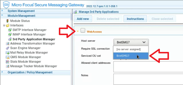 How to link Webaccess 18.2 and Secure Messaging Gateway 7 ( wasp )
