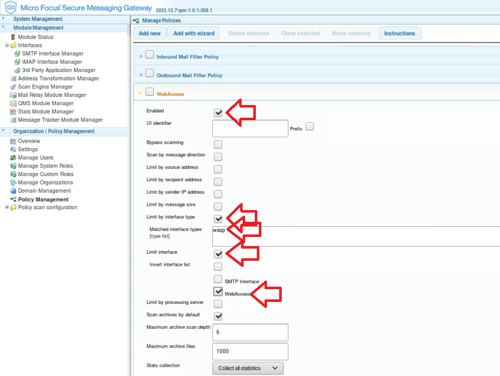 How to link Webaccess 18.2 and Secure Messaging Gateway 7 ( wasp )