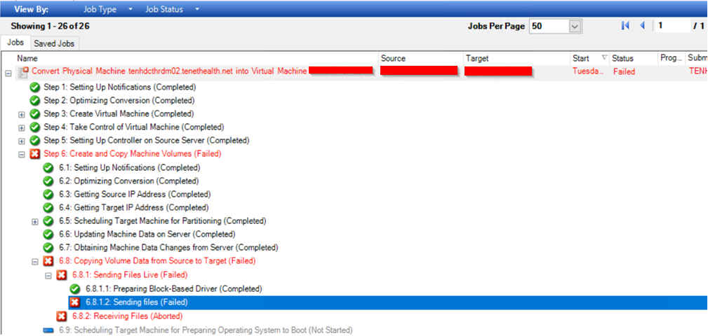PlateSpin Migrate Job for Linux Server Failed