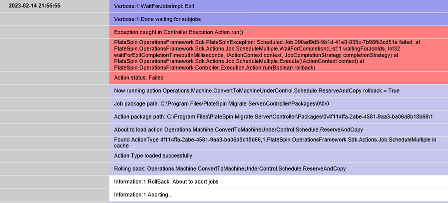 PlateSpin Migrate Job for Linux Server Failed