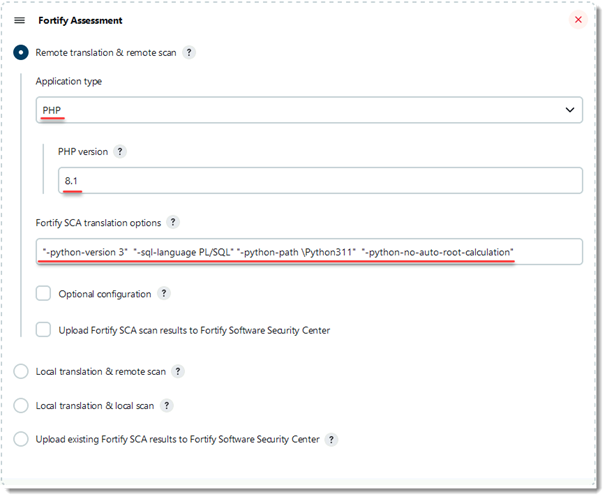 Fortify SCA : How to create a PHP Remote Translate Remote Scan Project