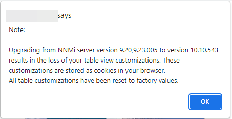 All table customizations have been reset to factory values