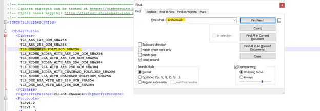 SBM: How to control the list of ciphers used by SBM