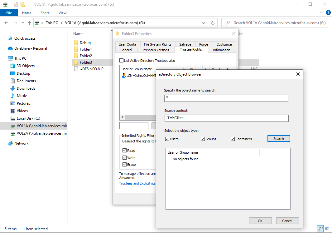 NFARM: Object Browser Search finds no eDirectory objects with SP3