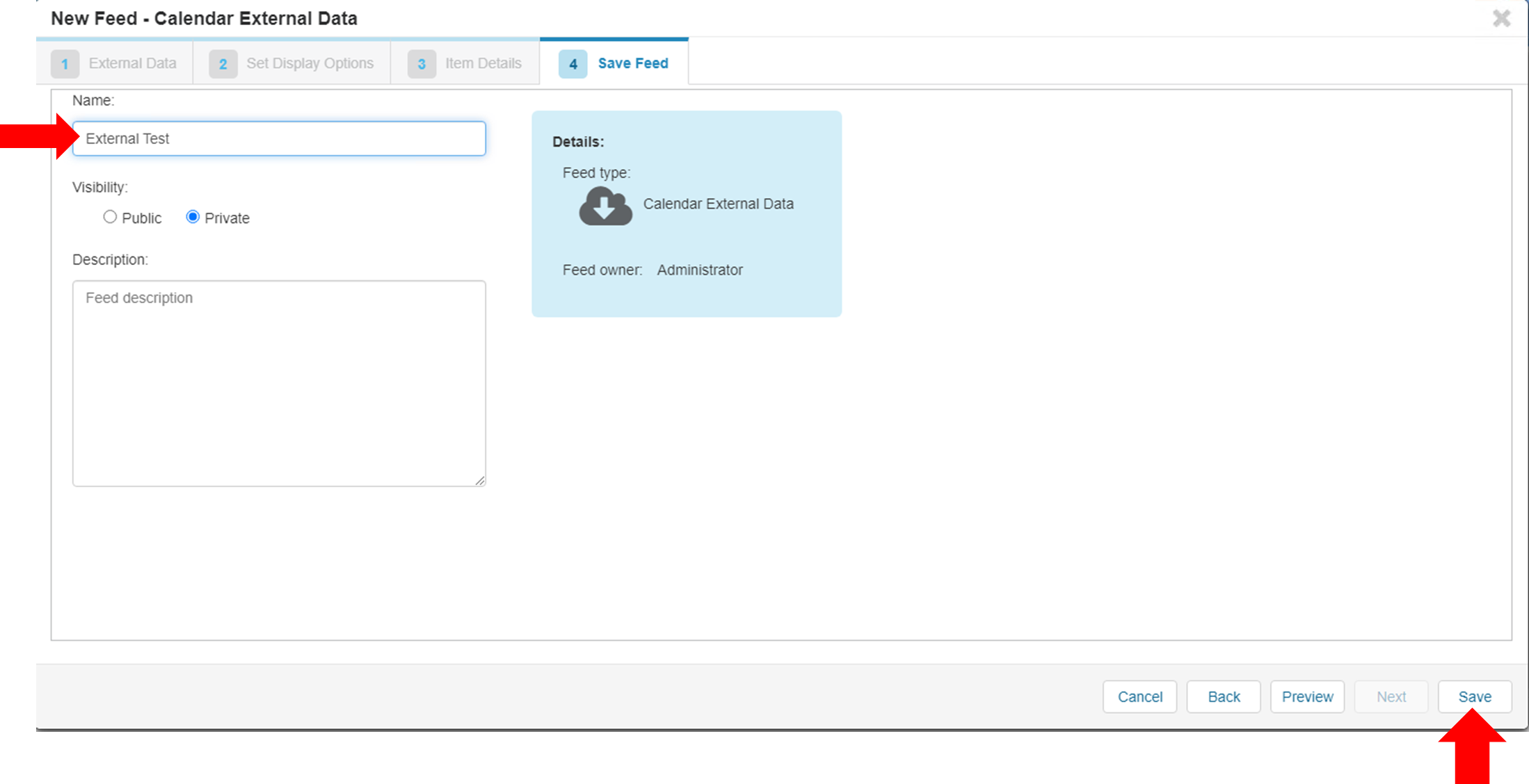 SBM: How to use External Data Feed for Calendar