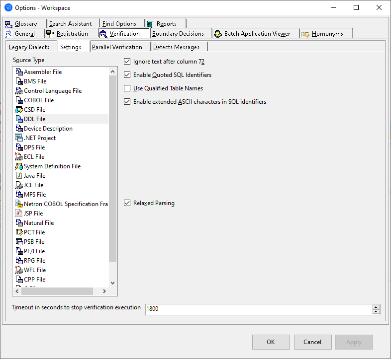 Verifying a DDL file give errors on literal definitions and date formats.