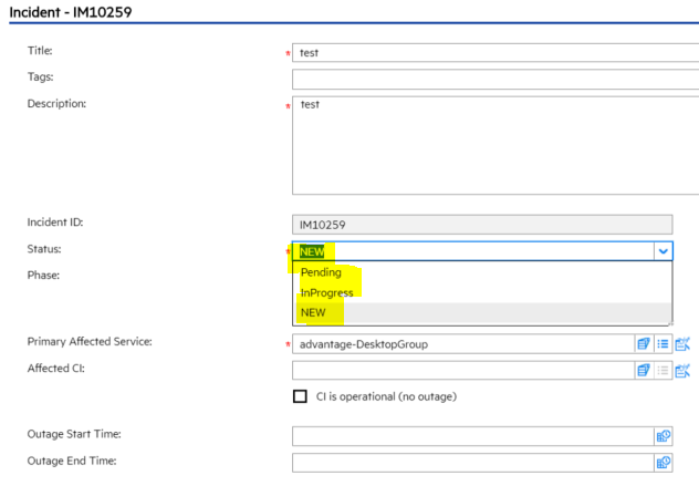 Add new selectable items for status field in the IM module of Service manager