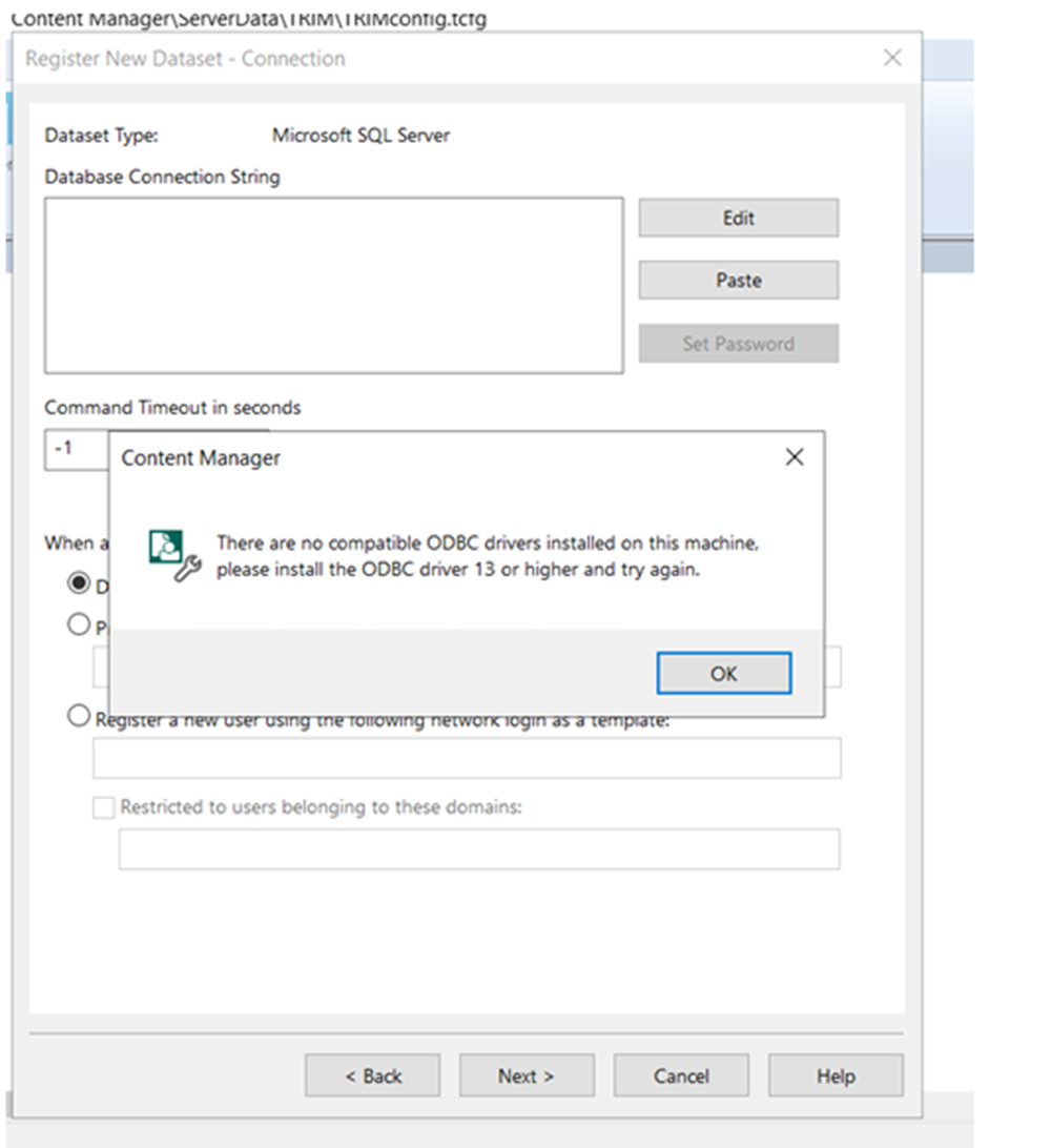Content Manager 23.4 Installation create a new data set install ODBC ...